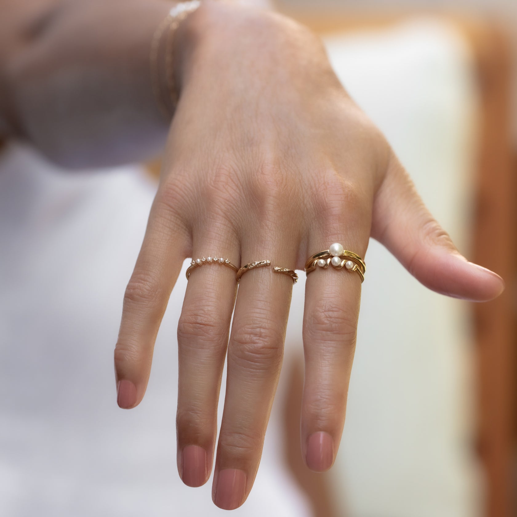 Solid Gold Pearl Trio Ring | Local Eclectic – local eclectic