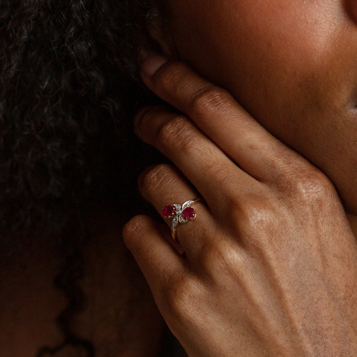 Vintage 14k Milgrain Ruby and Diamond Crossover Ring Size 5.5 – local eclectic