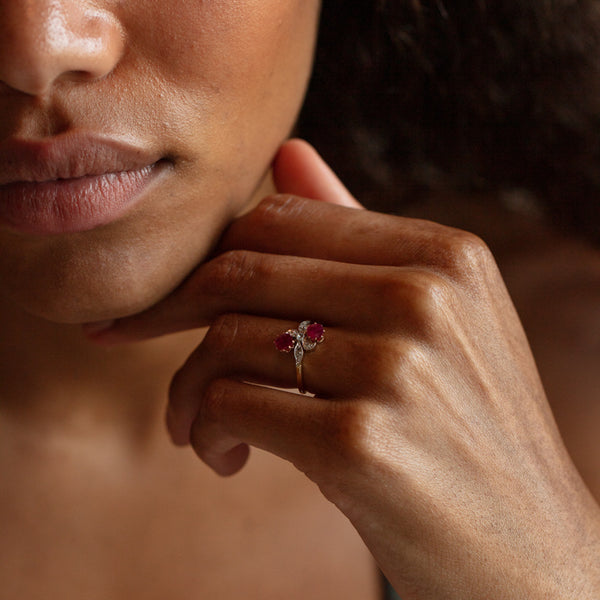 Vintage 14k Milgrain Ruby and Diamond Crossover Ring Size 5.5 – local eclectic