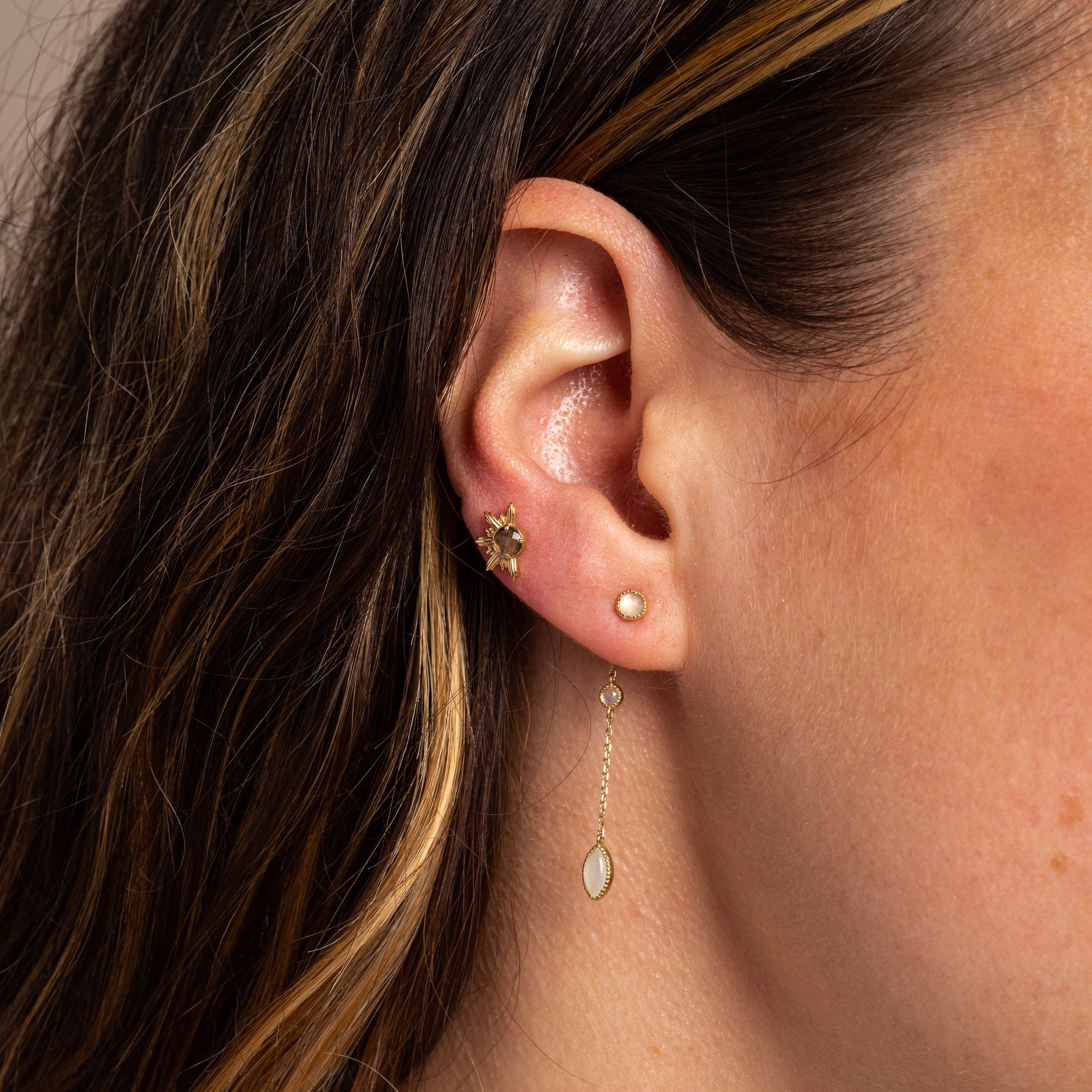 Solid Gold Smoky Quartz Sunburst Studs | Local Eclectic – local eclectic