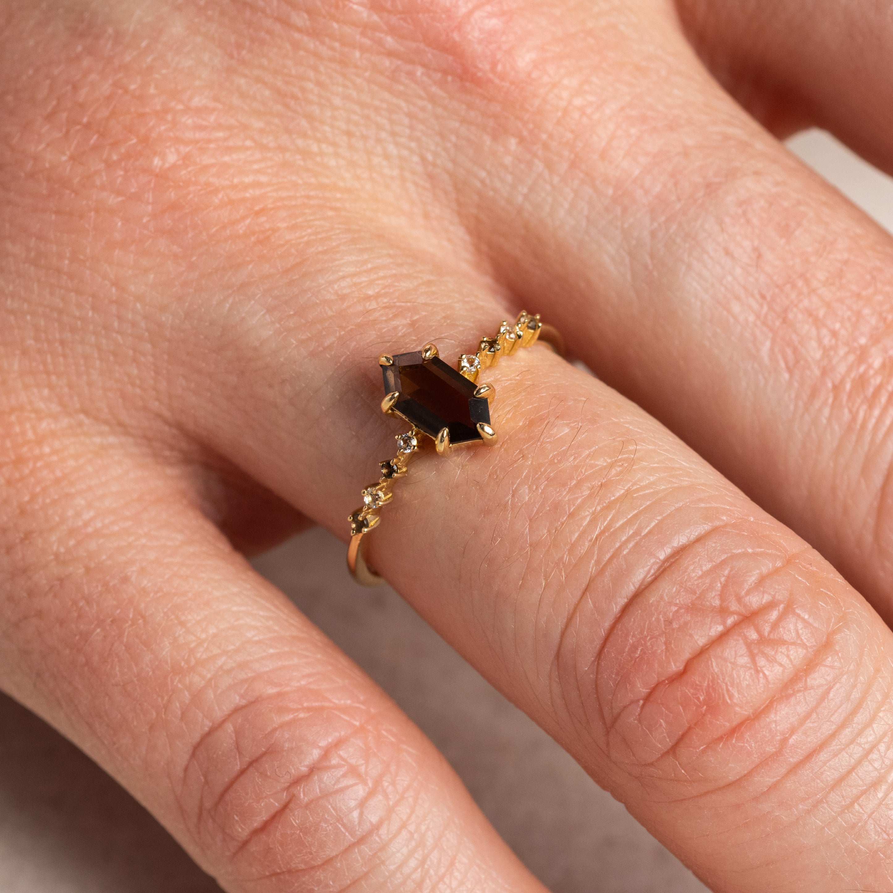 Solid Gold Smoky Quartz Hexagon Ring for Courage | Local Eclectic ...