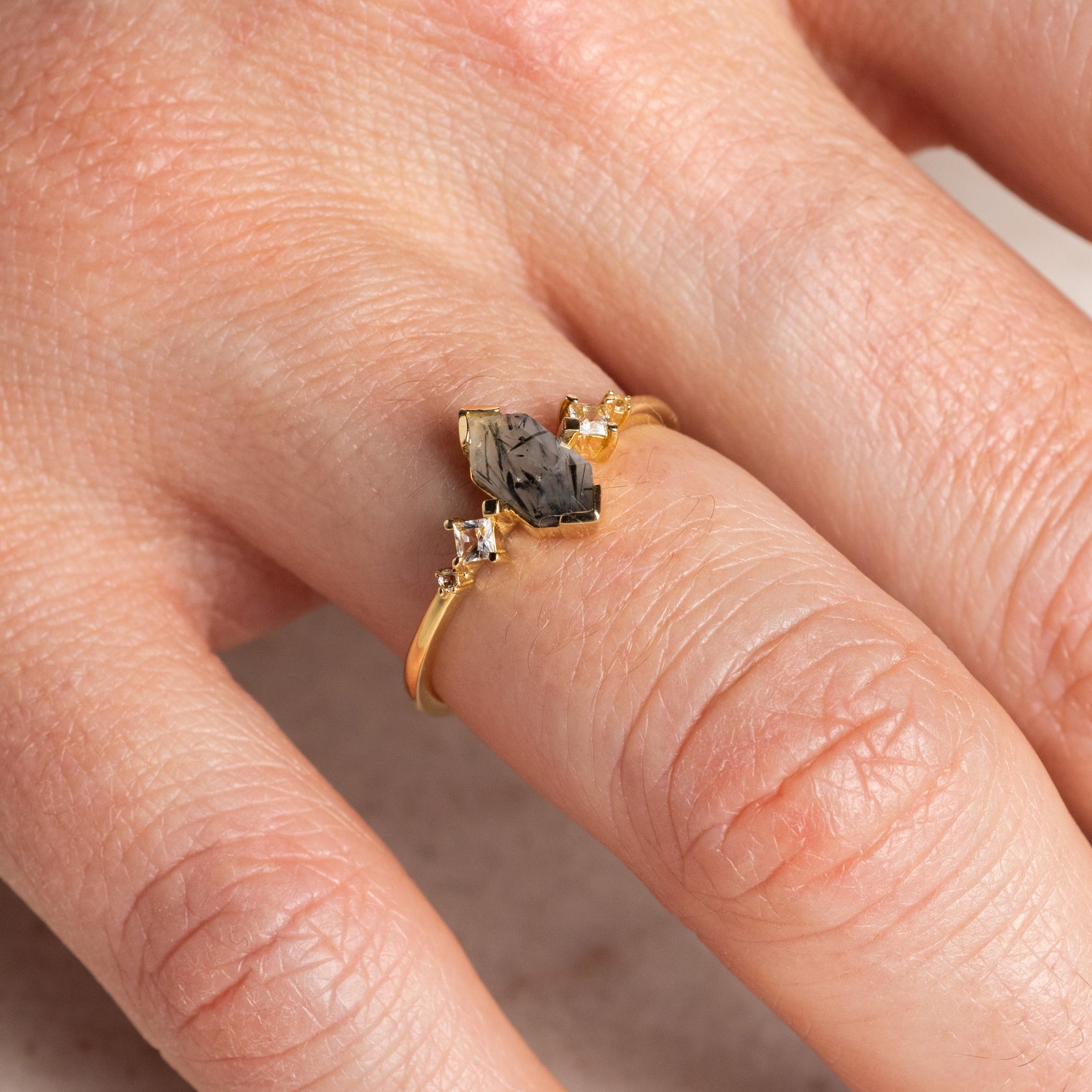 Solid Gold Black Rutilated Quartz Hexagon Ring for Strength | Local ...