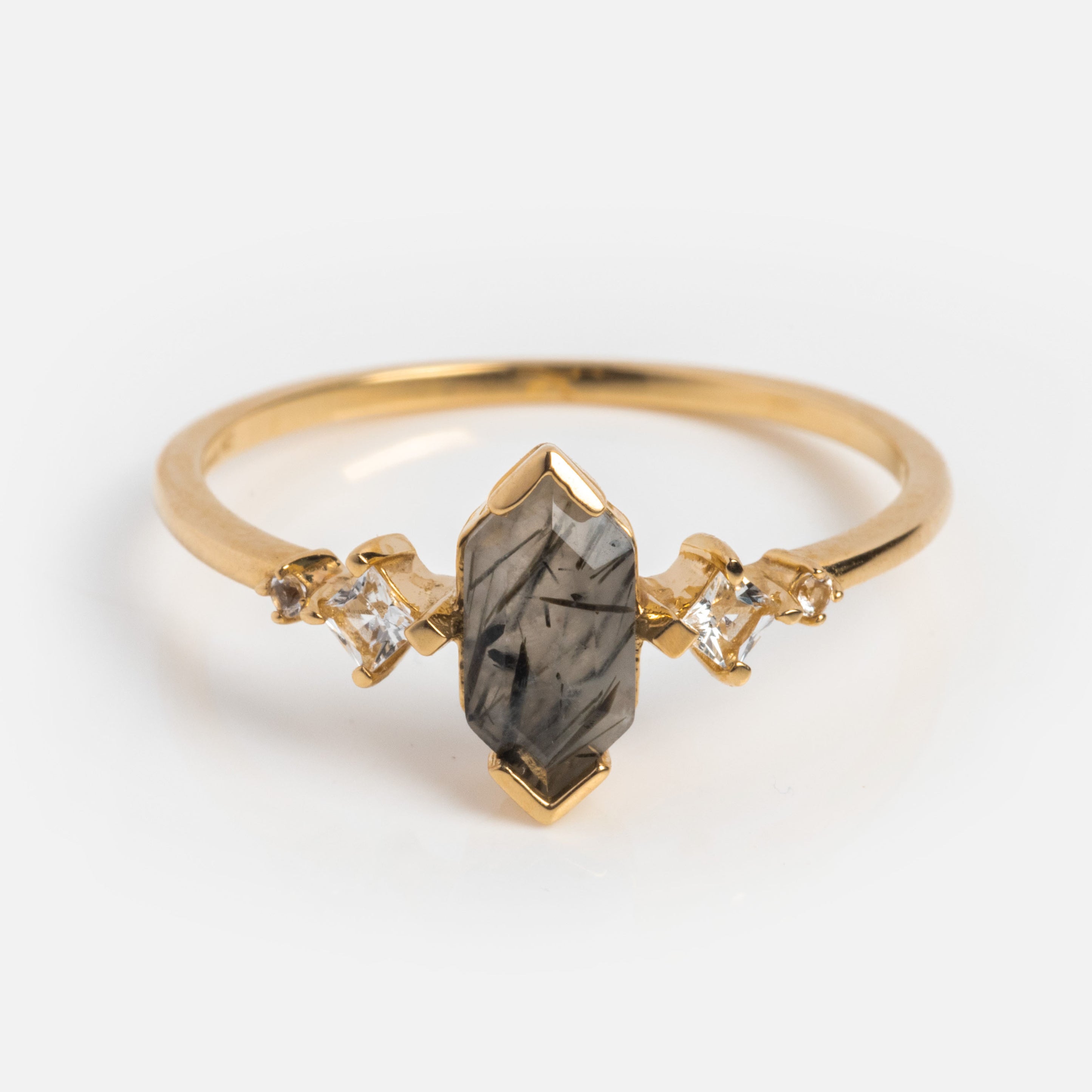 Solid Gold Black Rutilated Quartz Hexagon Ring for Strength | Local ...