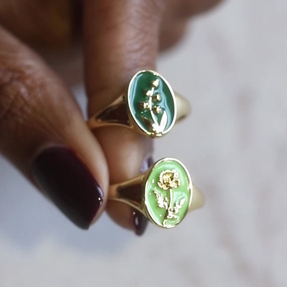 Enamel Birth Flower Signet Ring | Local Eclectic – local eclectic
